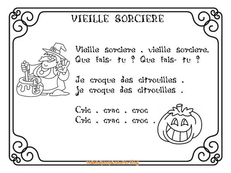 Comptine : vieille sorcière a colorier